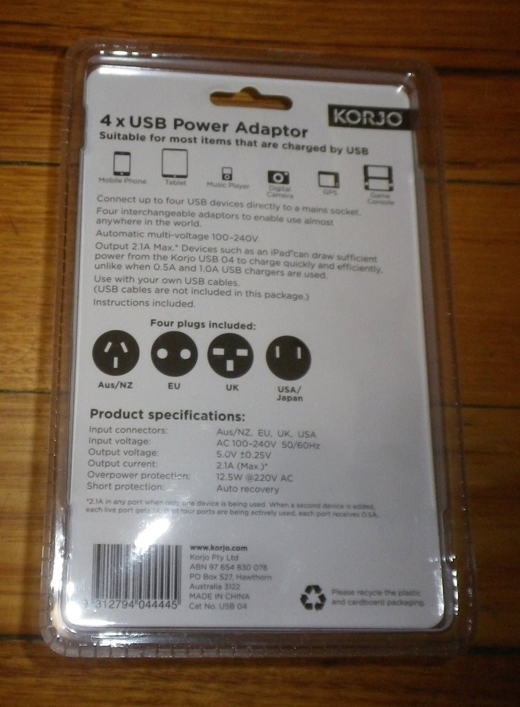 Korjo 4 Port International USB Adaptor / Charger Kit - Part # USB04 ...