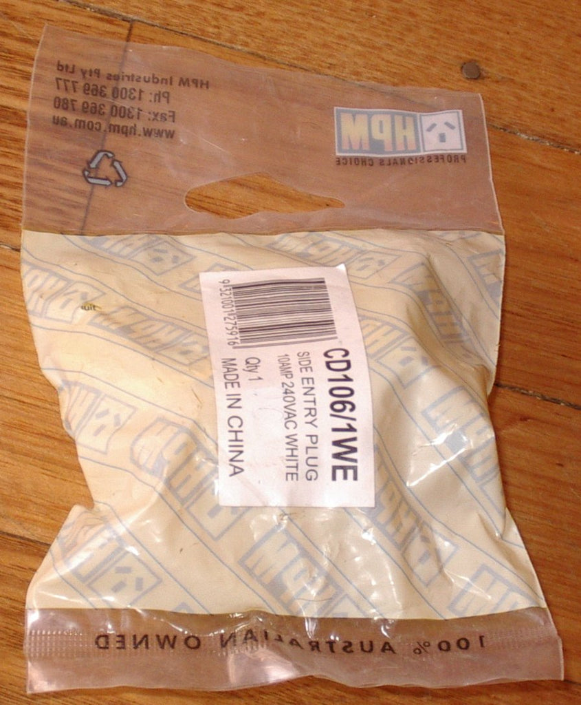 HPM White 3pin 10Amp 240V Side Entry Mains Plug Top - Part # ACP410 ...