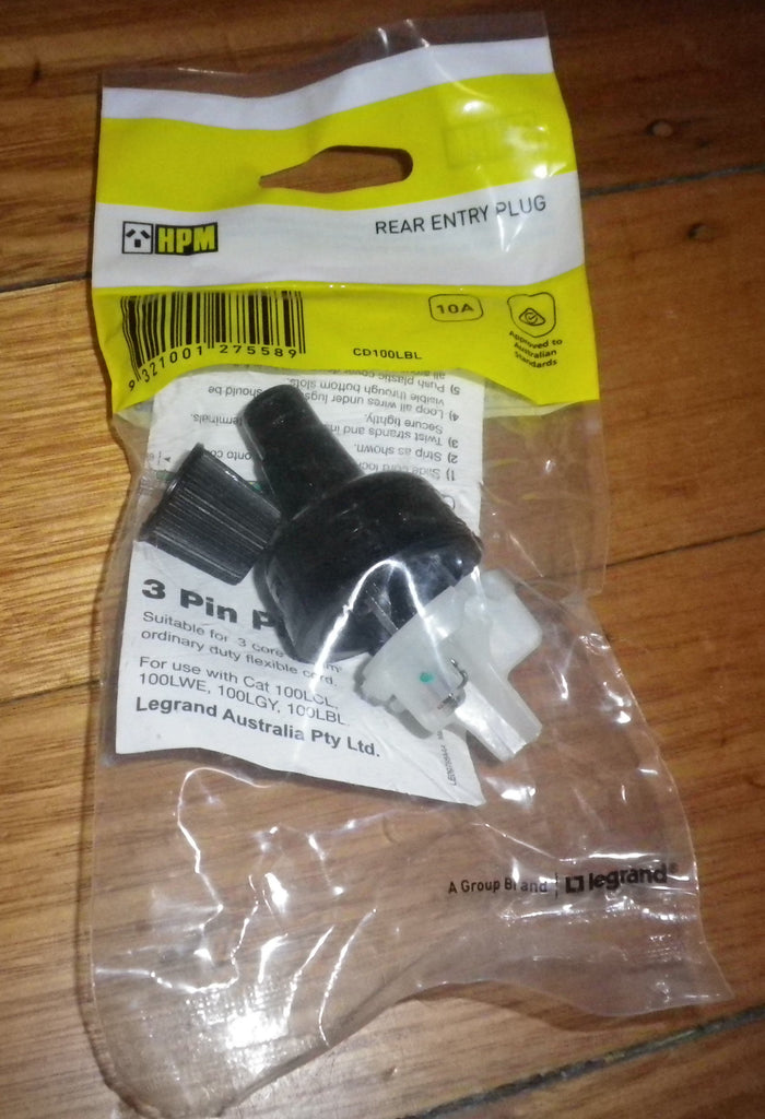 HPM Black 3pin 10Amp 240V Mains Plug Top - Part # CD100LBL | Allfix ...