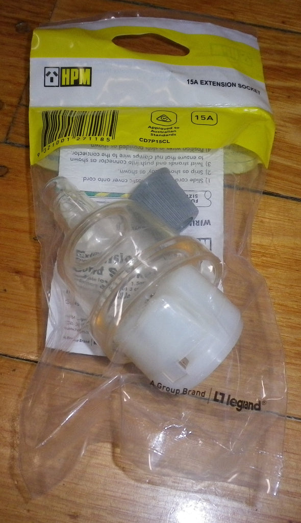 HPM Clear 3pin 15Amp 240V Mains Cord Socket # CD7P15CL | Allfix Electrical