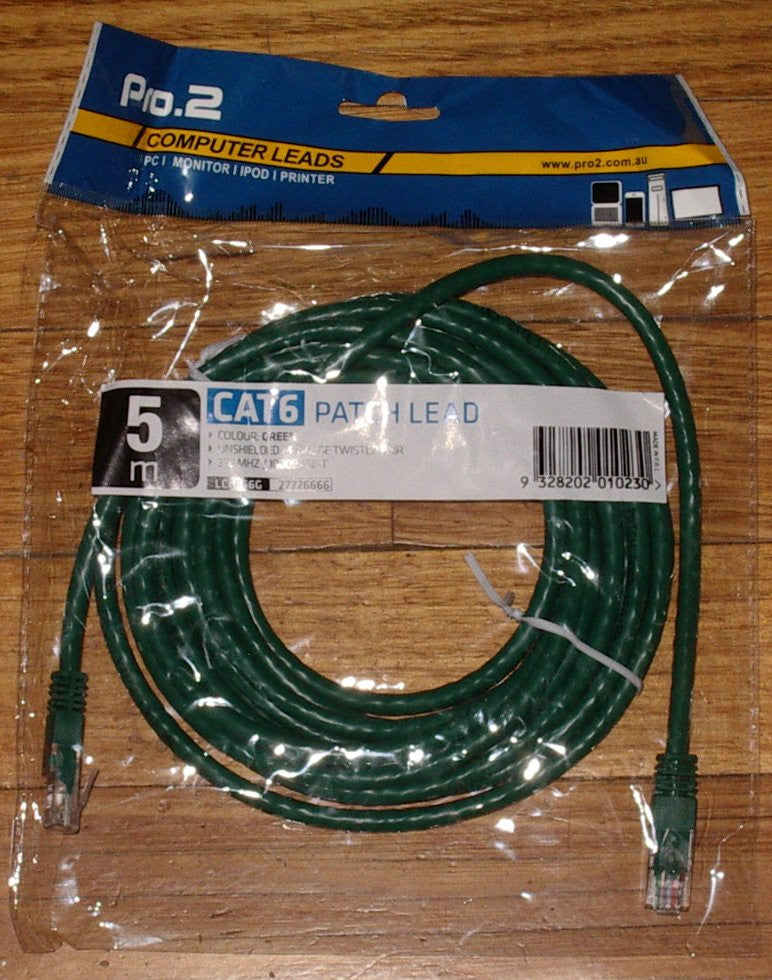 Computer Lead - CAT6 RJ45 to RJ45 Network 5metre Green - Part # LC6666 ...