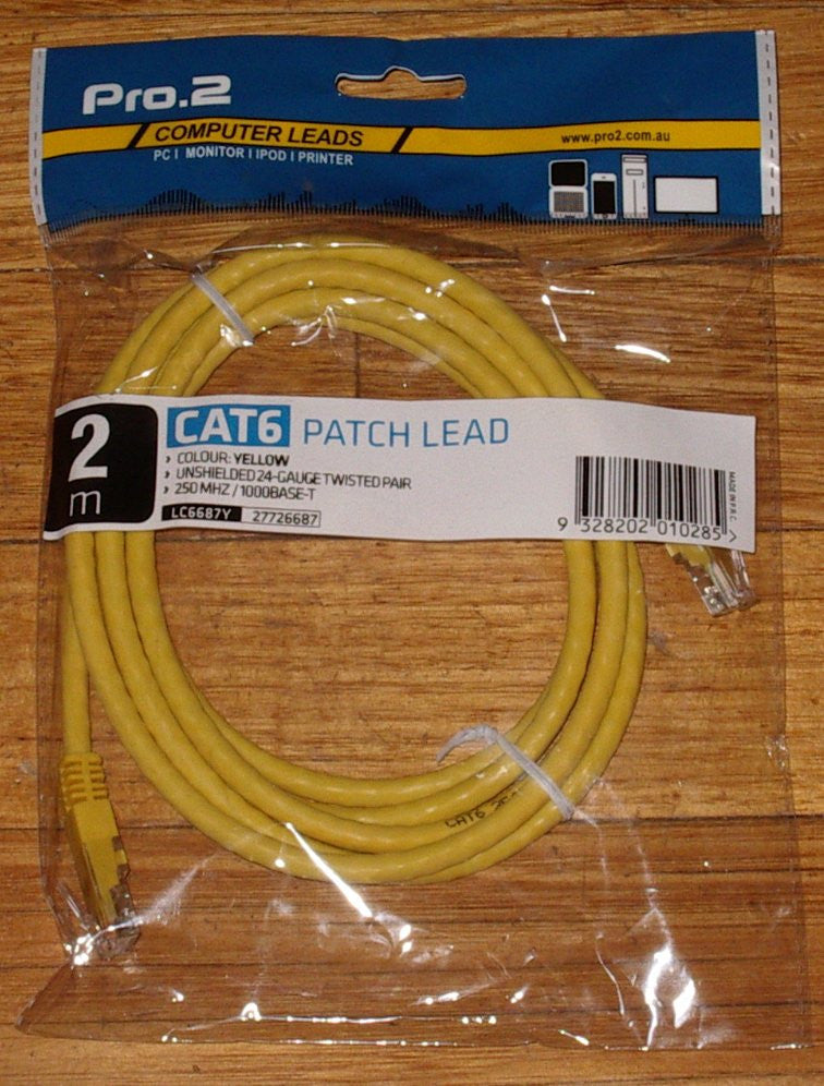 Computer Lead - CAT6 RJ45 to RJ45 Network 2metre Yellow - Part # LC668 ...