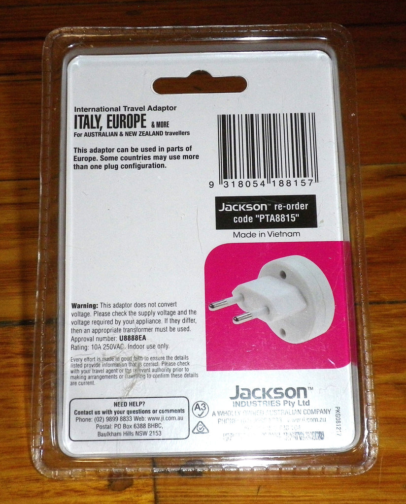 Jackson Australian/NZ to Europe Travel Plug Adaptor - Part # PTA8815 ...